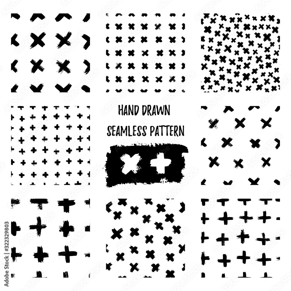 Set of Plus signs and crosses seamless pattern of brush strokes. Vector ...