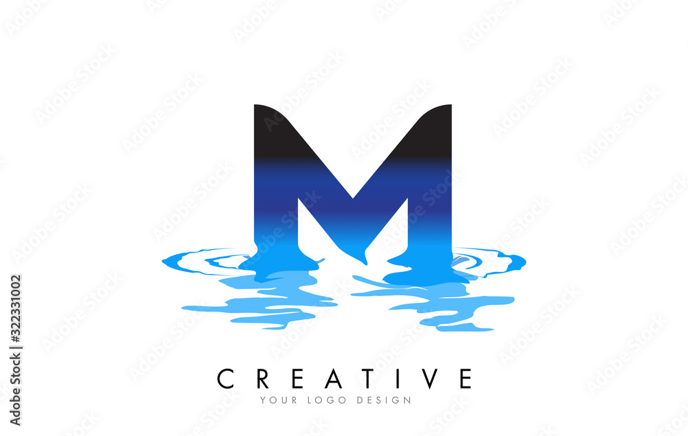 M Letter Logo Design with Water Effect and Deep Blue Gradient Vector ...