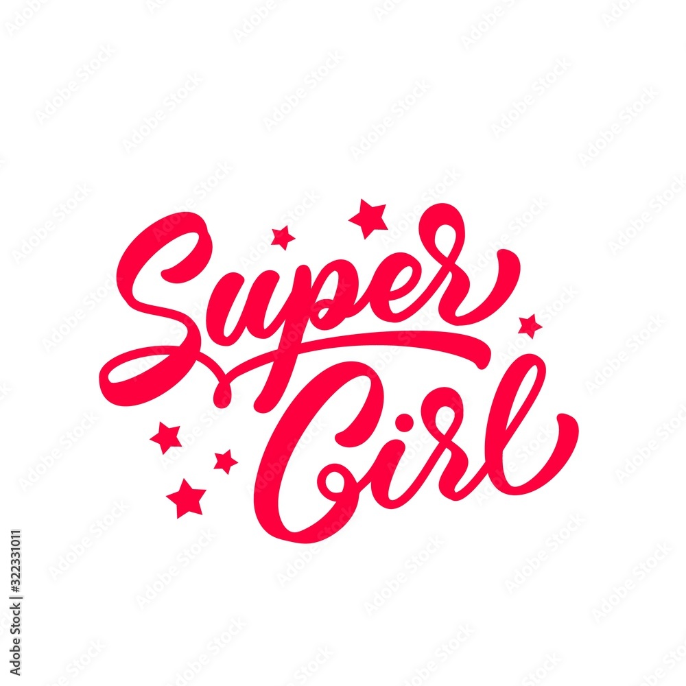 Super girl hand drawn lettering for t-shirt design. Trendy red text in ...