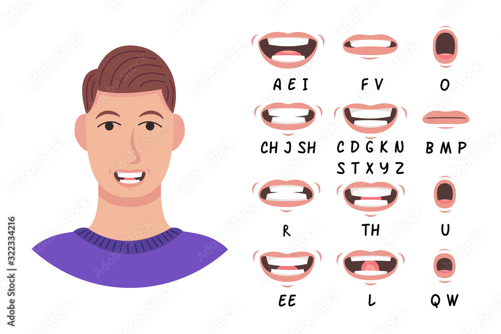 Lip sync collection for animation. Cartoon character mouth and lips ...