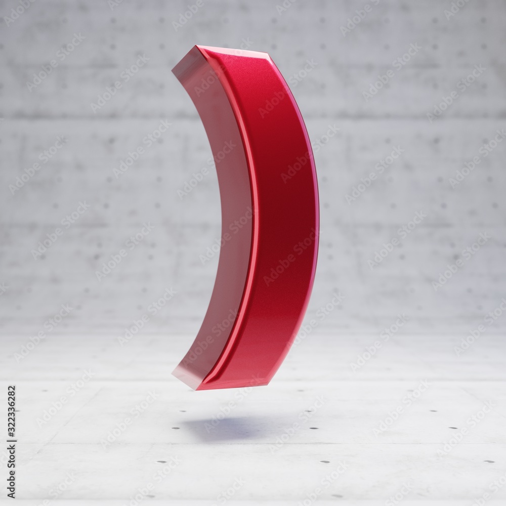 Red round brackets symbol. Metallic red color character isolated on ...