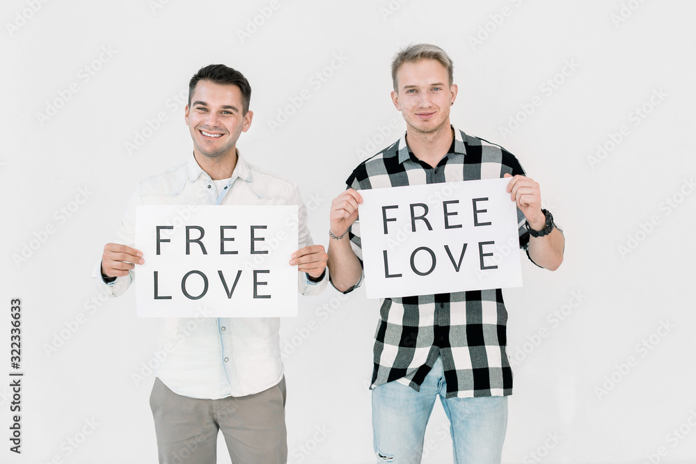 Two handsome Caucasian men LGBT activists fighting against gays ...