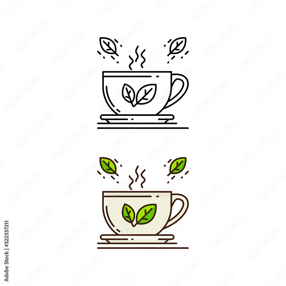 Tea Vector Illustration with black outline design, isolated on white ...