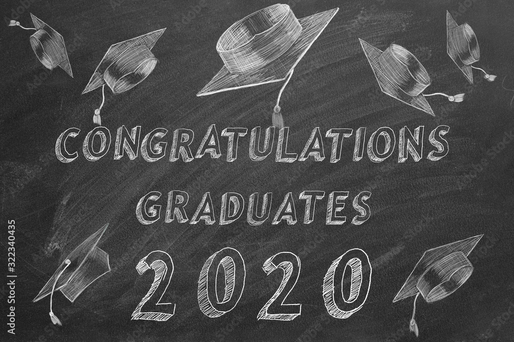 Hand drawing text "Congratulations graduates. 2020." and graduation ...