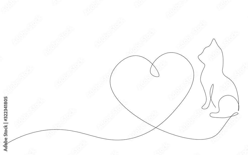Cat heart love one line drawing. Vector illustration Stock Vector ...