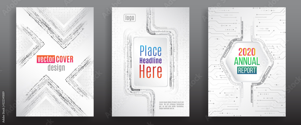 Abstract technology cover with various techno elements. High tech ...