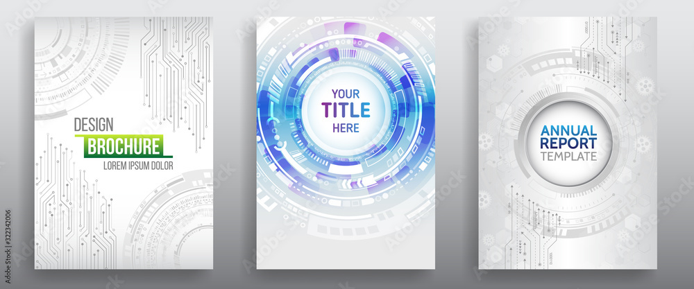 Technology communication element for brochure. Circuit board background ...