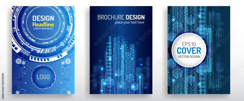 Technology modern brochure templates. Science and innovation hi-tech ...