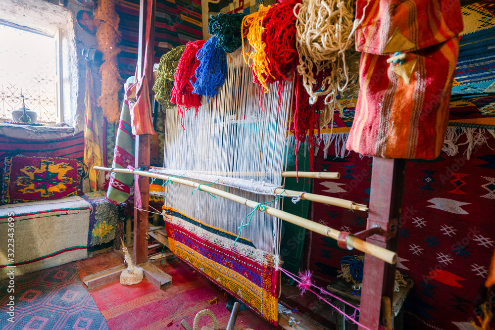 Traditional weaving machine used to produce famous Berber carpets ...