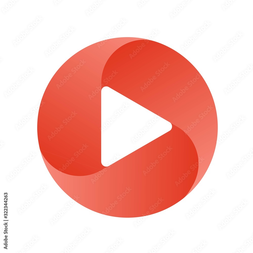 Red round play button. Color vector illustration. Isolated logotype ...