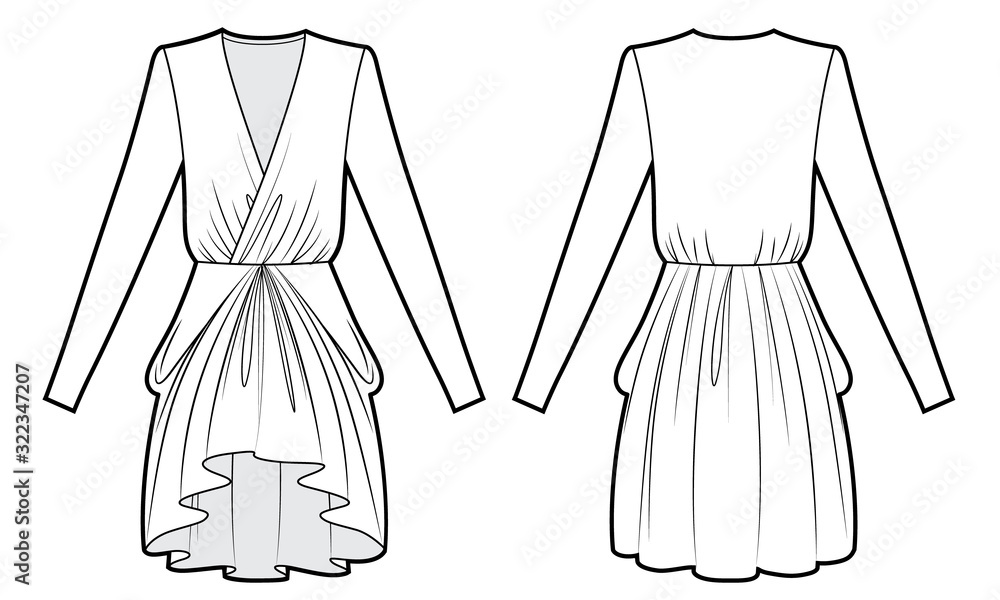 Technical drawing of evening dress with drape Stock Vector | Adobe Stock