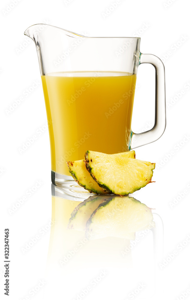 Pineapple juice jug on white cutout background with reflection. Stock Photo | Adobe Stock