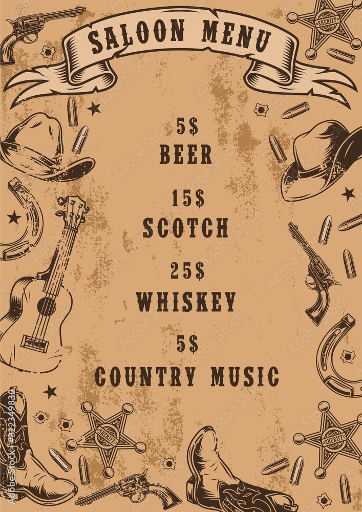 Vintage saloon menu template Stock Vector | Adobe Stock