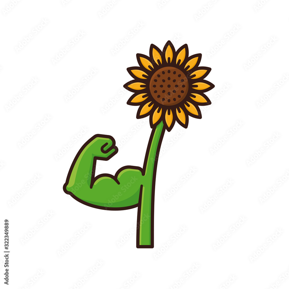 Sunflower flexing muscles isolated vector illustration Stock Vector ...
