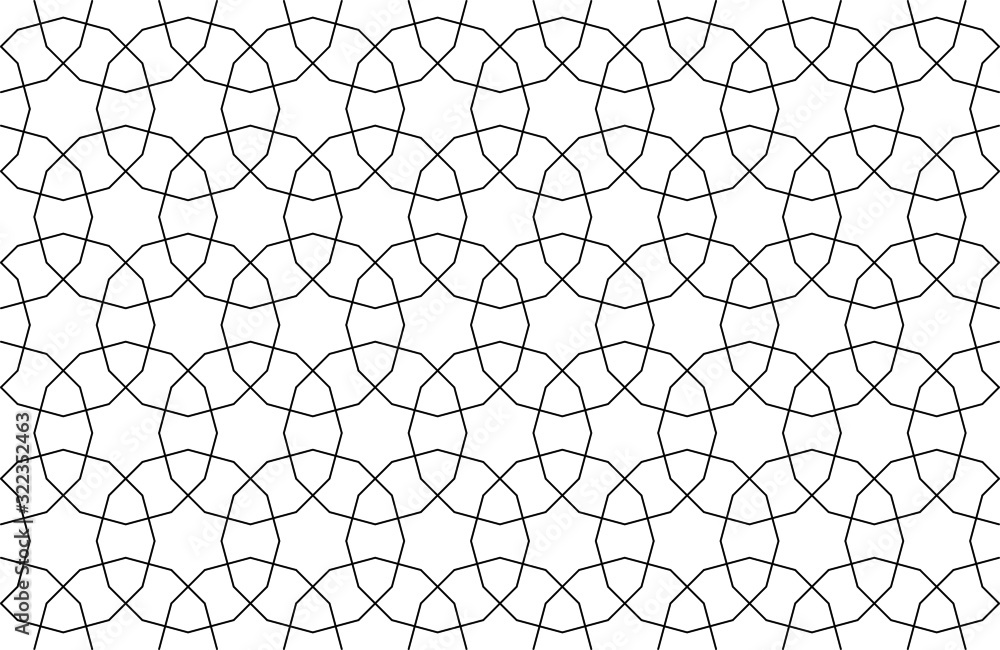 2D CAD drawing of geometric Islamic Arabesque pattern in black and ...