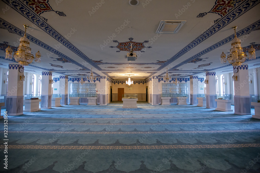 Interior of the largest and highest Muslim mosque in Europe. Moscow ...