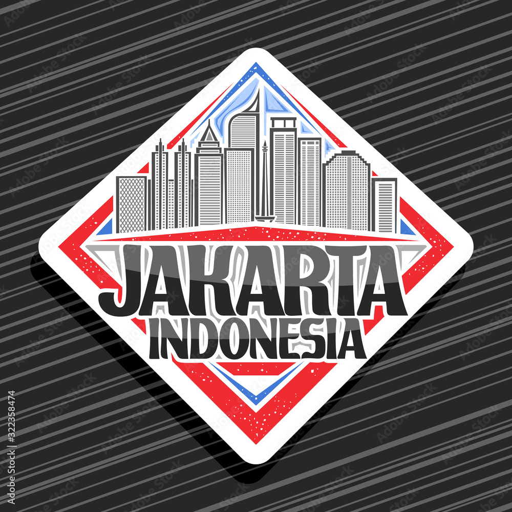 Vector logo for Jakarta, white decorative rhombus tag with line ...