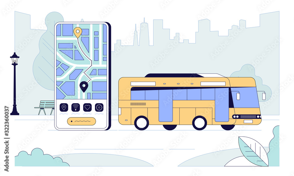 City bus and map app flat banner vector template Stock Vector | Adobe Stock