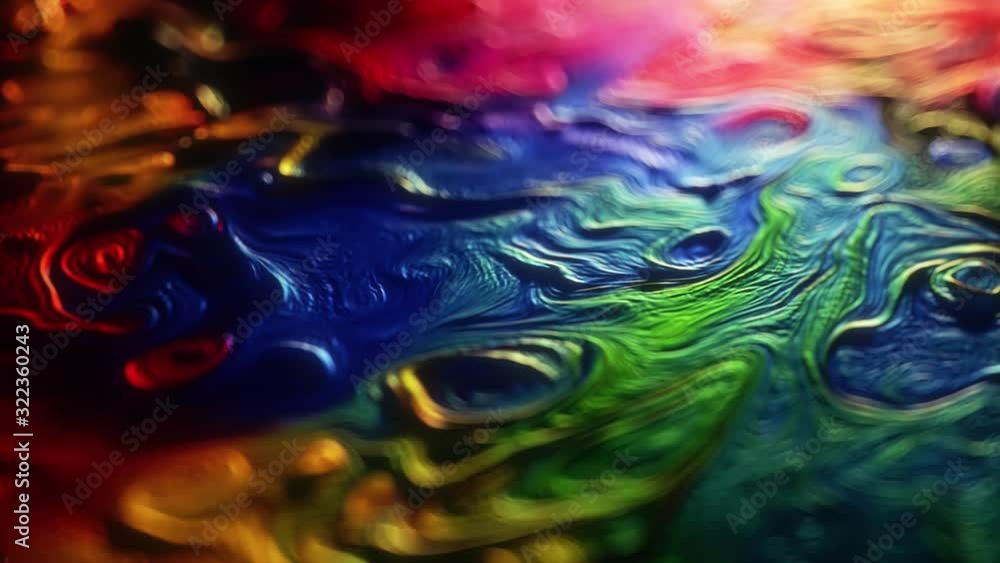 Abstract 3d render of animated paint liquid looped, mixing rainbow ...
