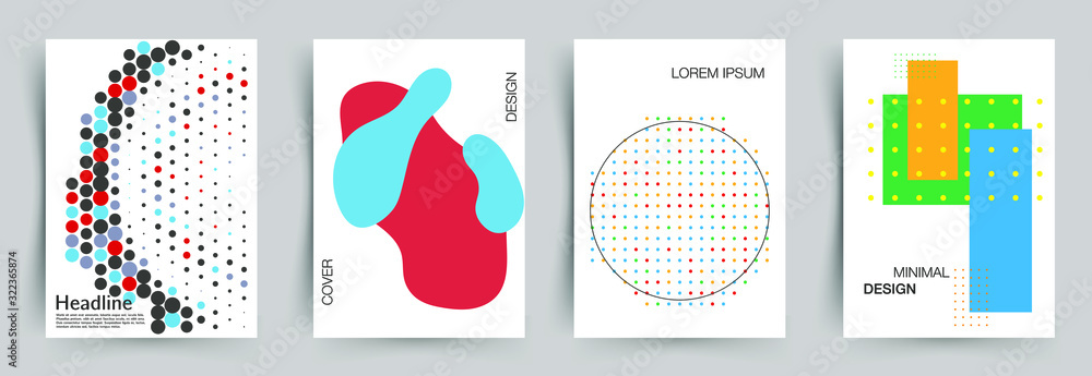 Set of covers in the minimal style with various shapes, dots on white ...