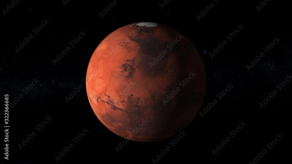 Space view on planet Mars, rotating 360 degrees. Milky Way in the ...