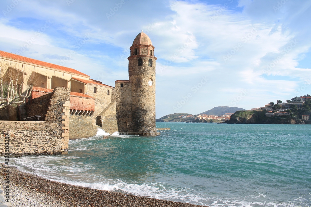 The famous Town of Collioure, in the foothills of the Pyrenees, located ...