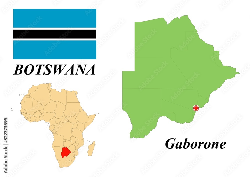 Republic Of Botswana. Capital Of Gaborone. Flag Of Botswana. Map of the ...