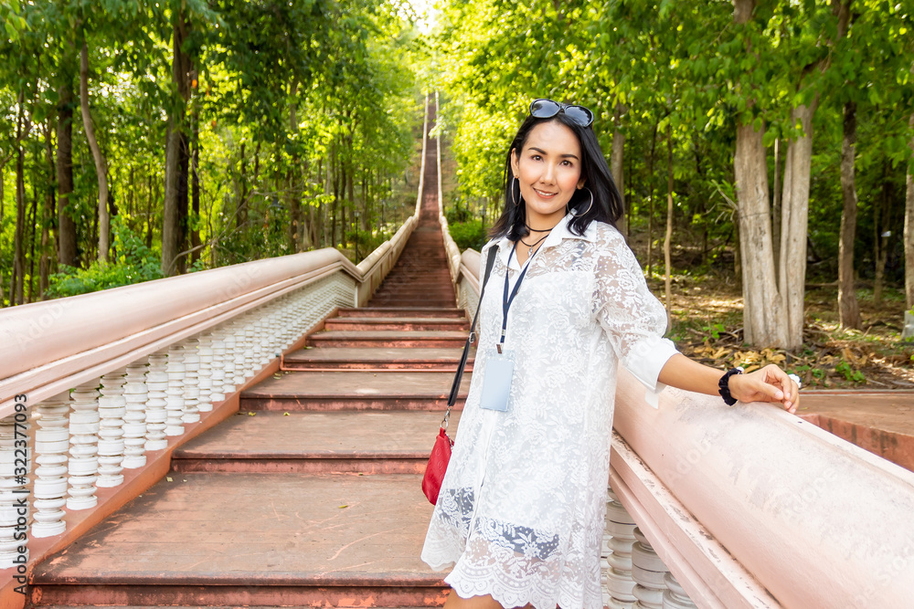 Happiness Means Everything, Young Asian Woman Smile at Khao Kradong ...