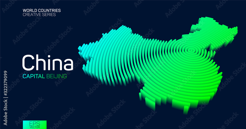 Isometric map of China with neon circle lines Stock Vector | Adobe Stock