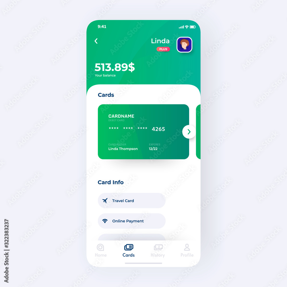 Banking app UI kit prototype. UI design of mobile finance application ...