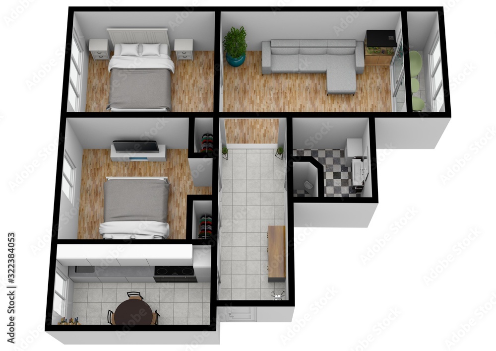 House plan 3d. 3d house plan. Floor plan. Intrior 3d Stock Illustration ...