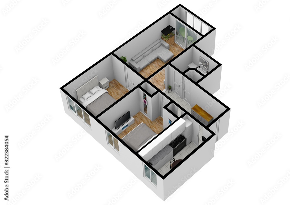 House plan 3d. 3d house plan. Floor plan. Intrior 3d Stock Illustration ...