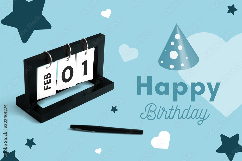 February 1st calendar for anniversary. Day 1 of month. Birthday card ...