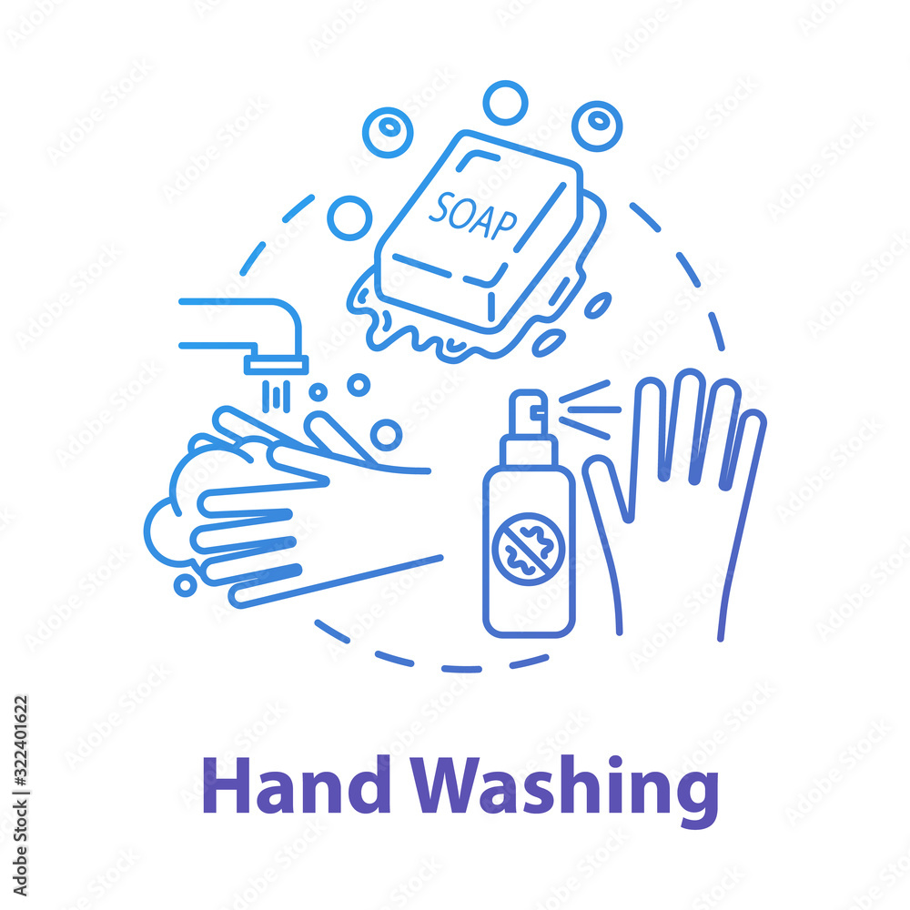Hand washing concept icon. Liquid foam for sanitary and safety. Rinsing ...