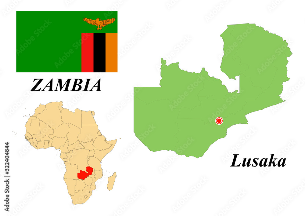 Republic of Zambia. Capital Of Lusaka. Flag Of Zambia. Map of the ...