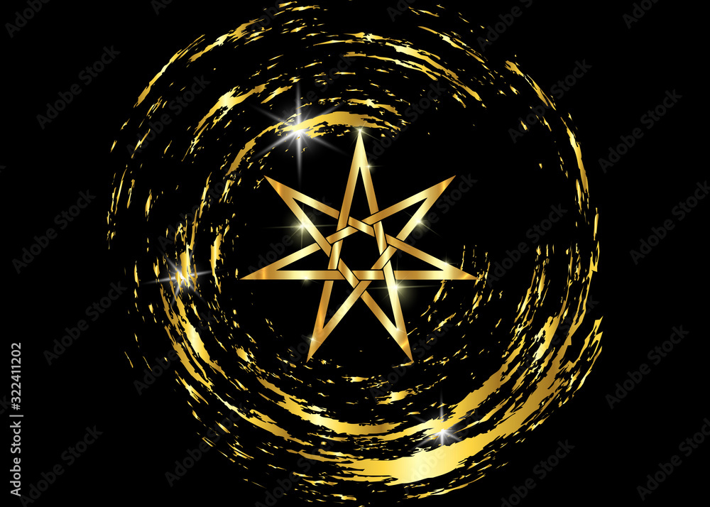 Seven point star or septagram, known as heptagram. Gold Elven or Fairy ...