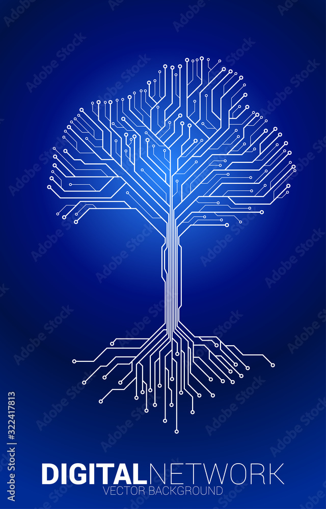 Tree from digital line connect dot circuit board style. Background ...
