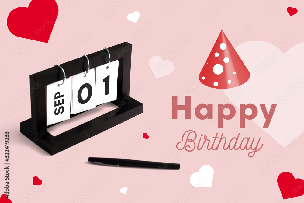 September 1st calendar for anniversary. Day 1 of month. Birthday card ...