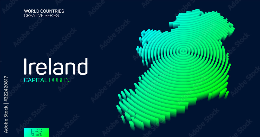 Isometric map of Ireland with neon circle lines Stock Vector | Adobe Stock