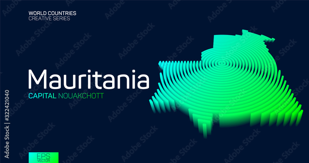 Isometric Map Of Mauritania With Neon Circle Lines Stock Vector Adobe