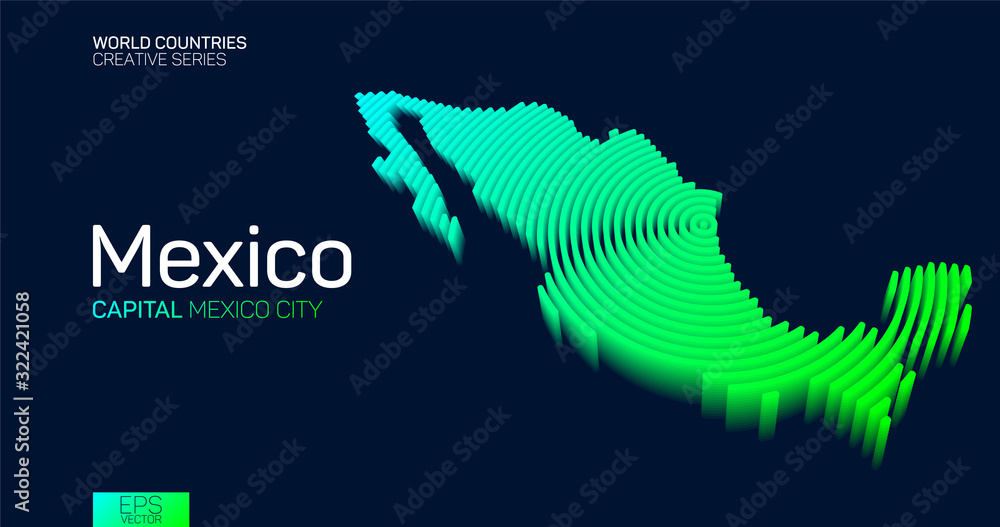 Isometric map of Mexico with neon circle lines Stock Vector | Adobe Stock