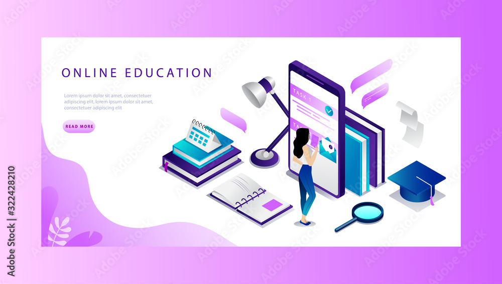 Isometric Online Education Website Landing Page Concept. Online ...