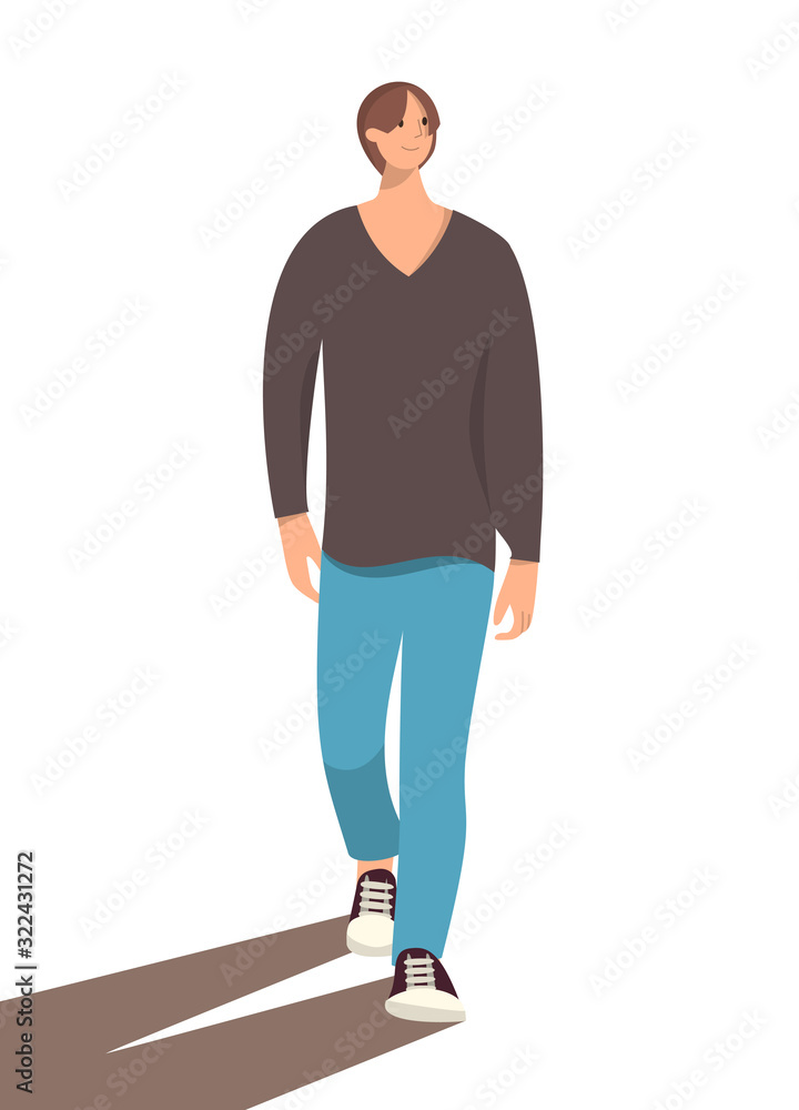 Relaxed casual man walking .Full body length portrait isolated ...