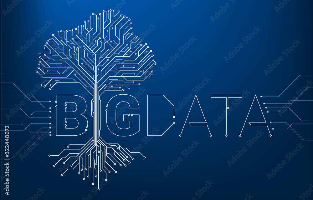 Big Data Tree from digital line connect dot circuit board style ...