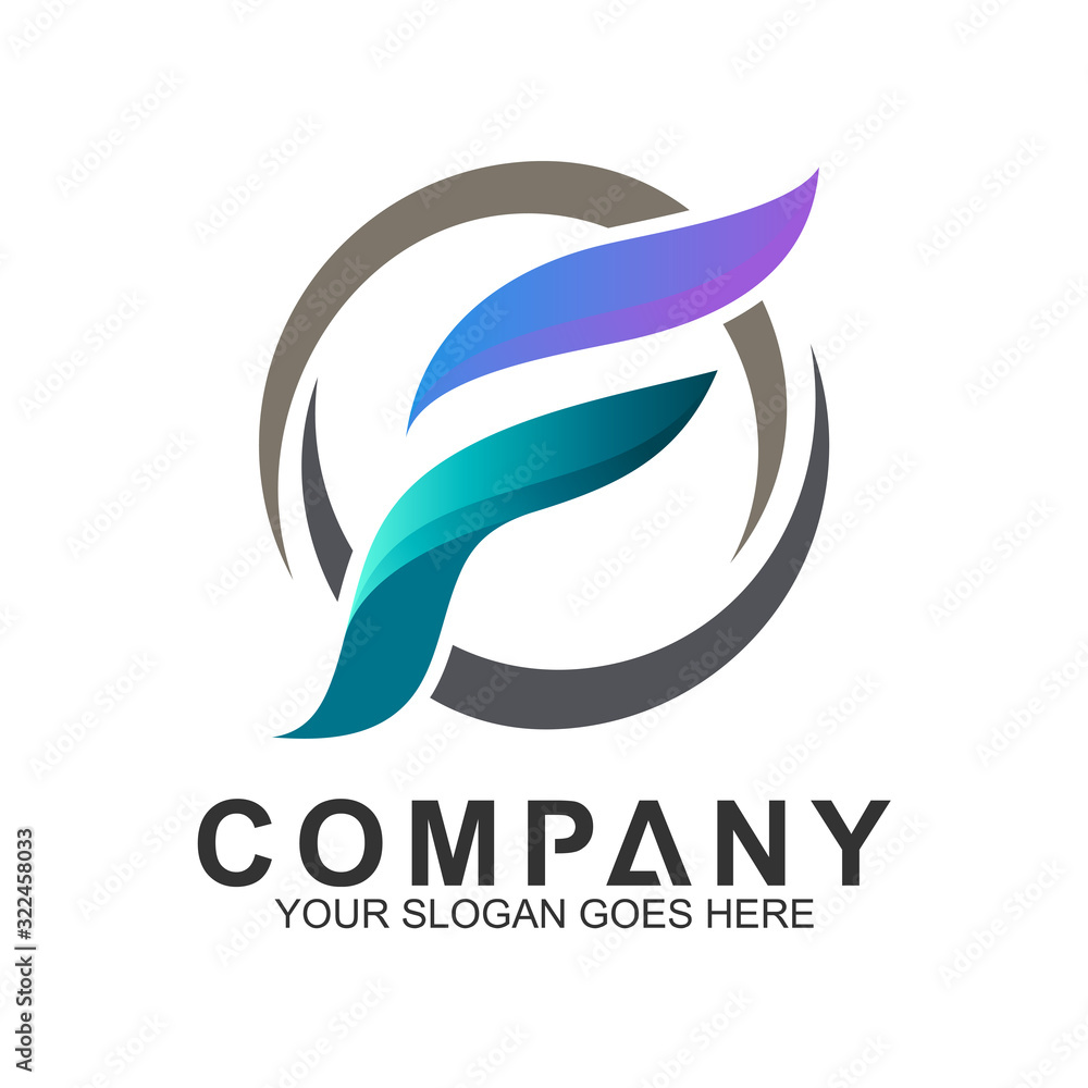 Simple Letter F Logo In Circle, Freedom Symbol, Feather Symbol Stock ...