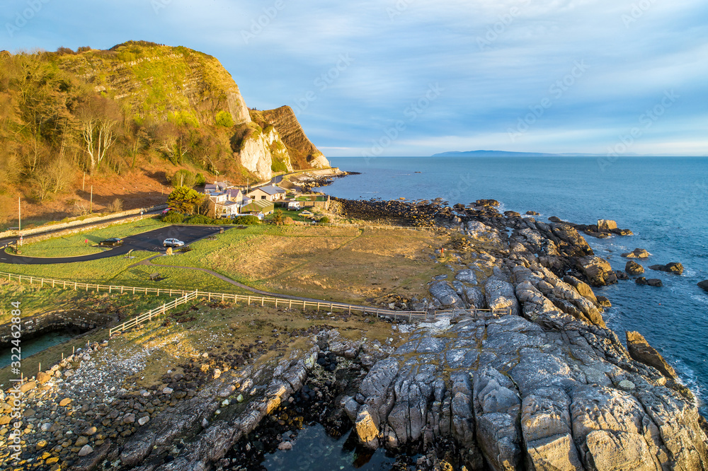 Garron Point, Northern Ireland, UK. A geological formation and parking ...