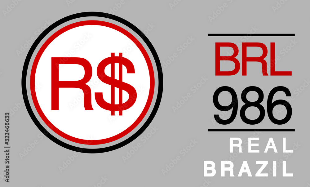 RS, BRL, 986, Real, Brazil Banking Currency icon typography logo banner ...