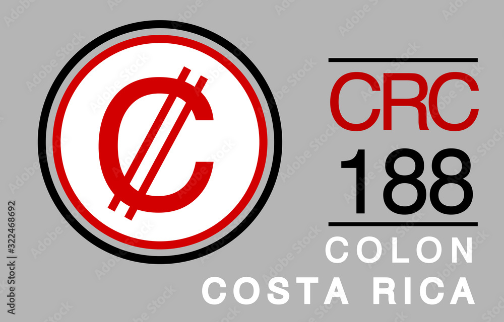 C, CRC, 188, Colon, Costa Rica Banking Currency icon typography logo ...