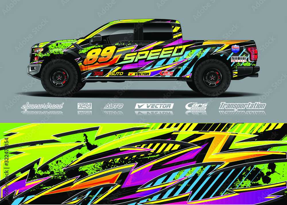Truck wrap design vector kit. Modern sport graphics. Abstract stripe ...
