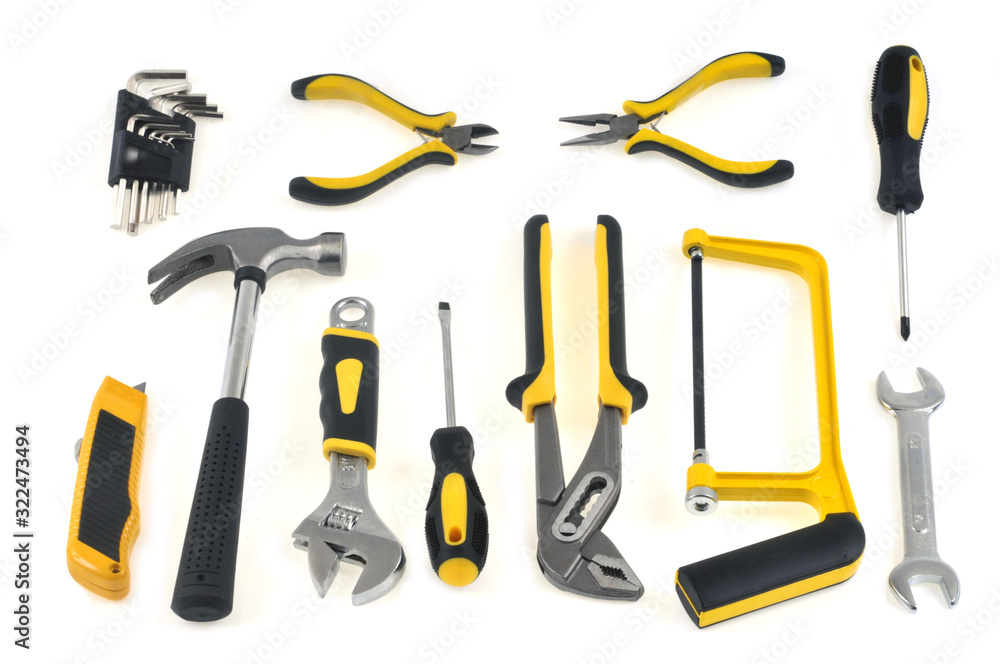 Assortiment d'outils sur fond blanc Stock Photo | Adobe Stock